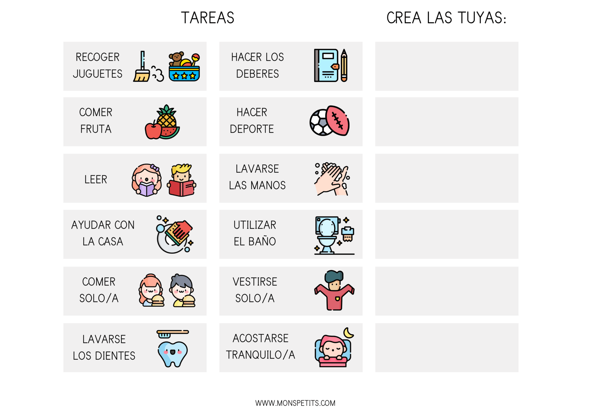 Tabla de recompensas para descargar e imprimir – MonsPetits