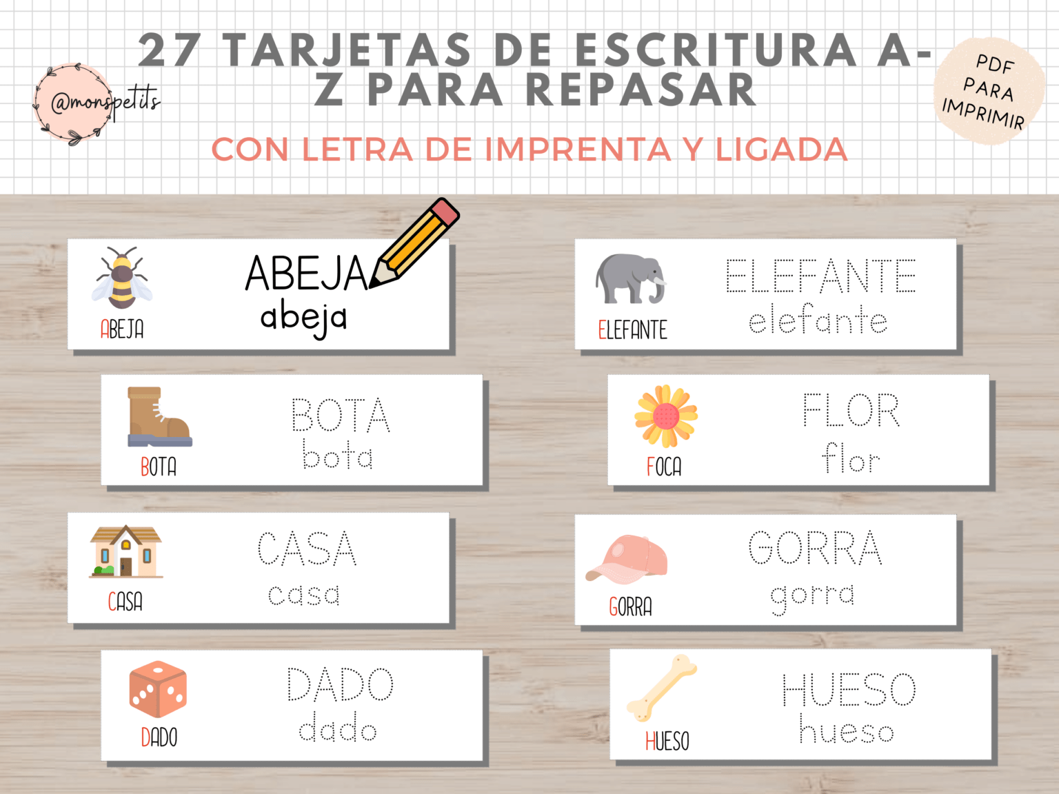 Imprimible de tarjetas de lectura y escritura para niños – MonsPetits