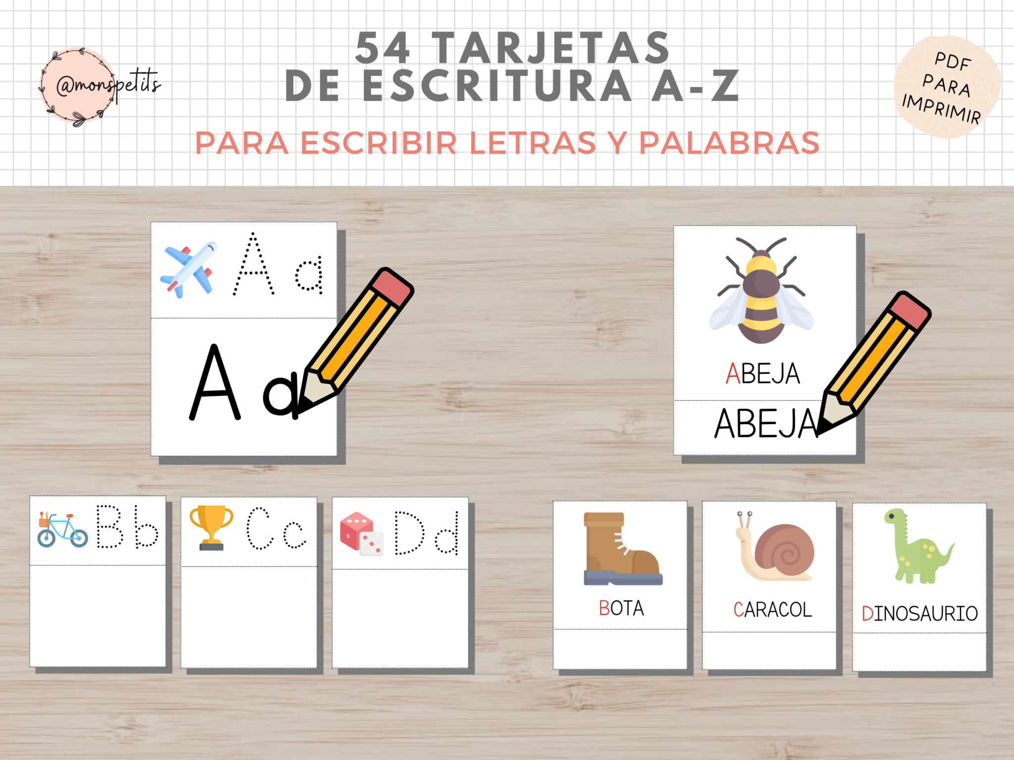 Imprimible de tarjetas de lectura y escritura para niños – MonsPetits