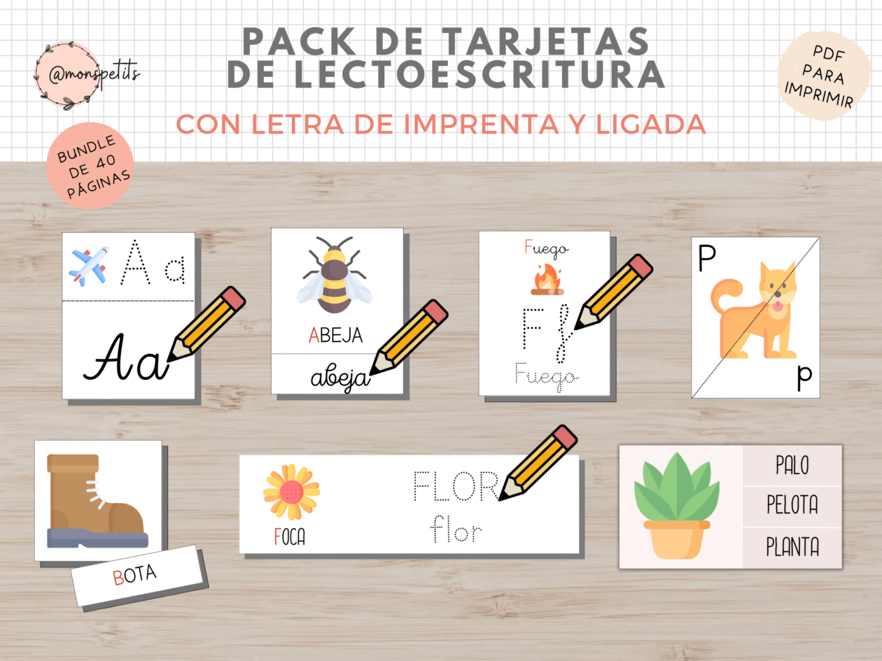Imprimible de tarjetas de lectura y escritura para niños – MonsPetits