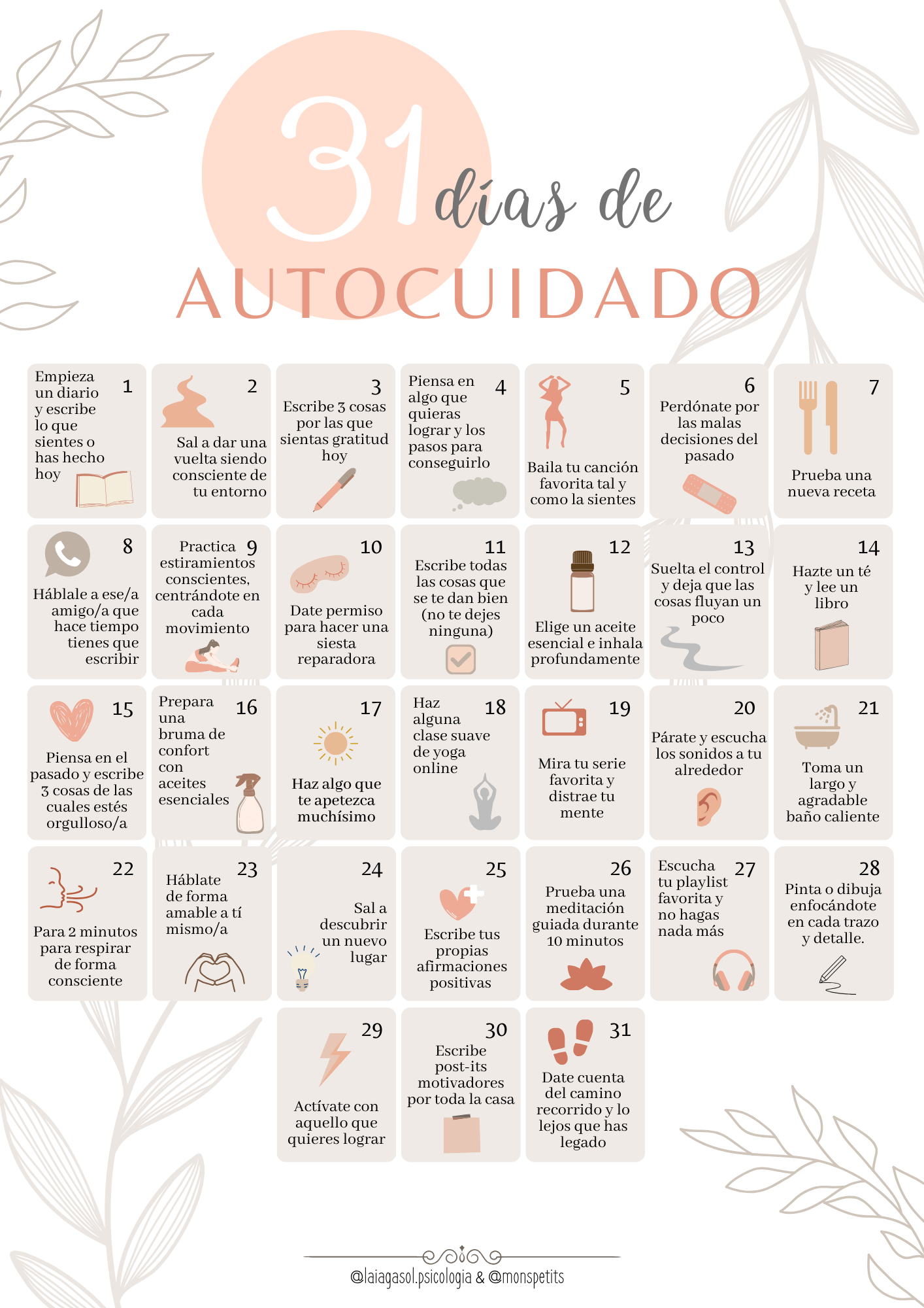 Calendario con 31 Ideas para el Autocuidado + Imprimible Gratis ...