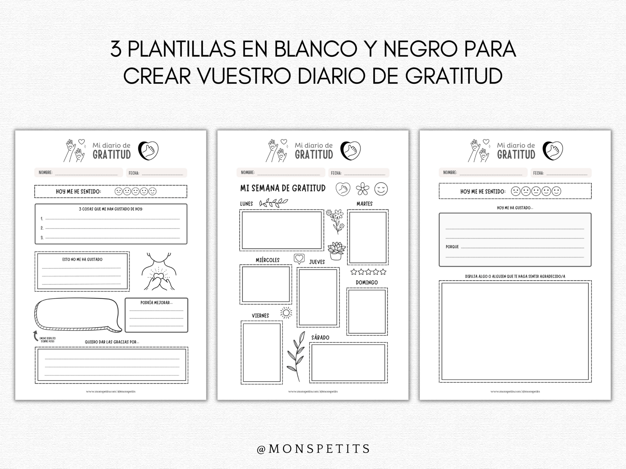 Diario de Gratitud Imprimible para Niños/as – MonsPetits