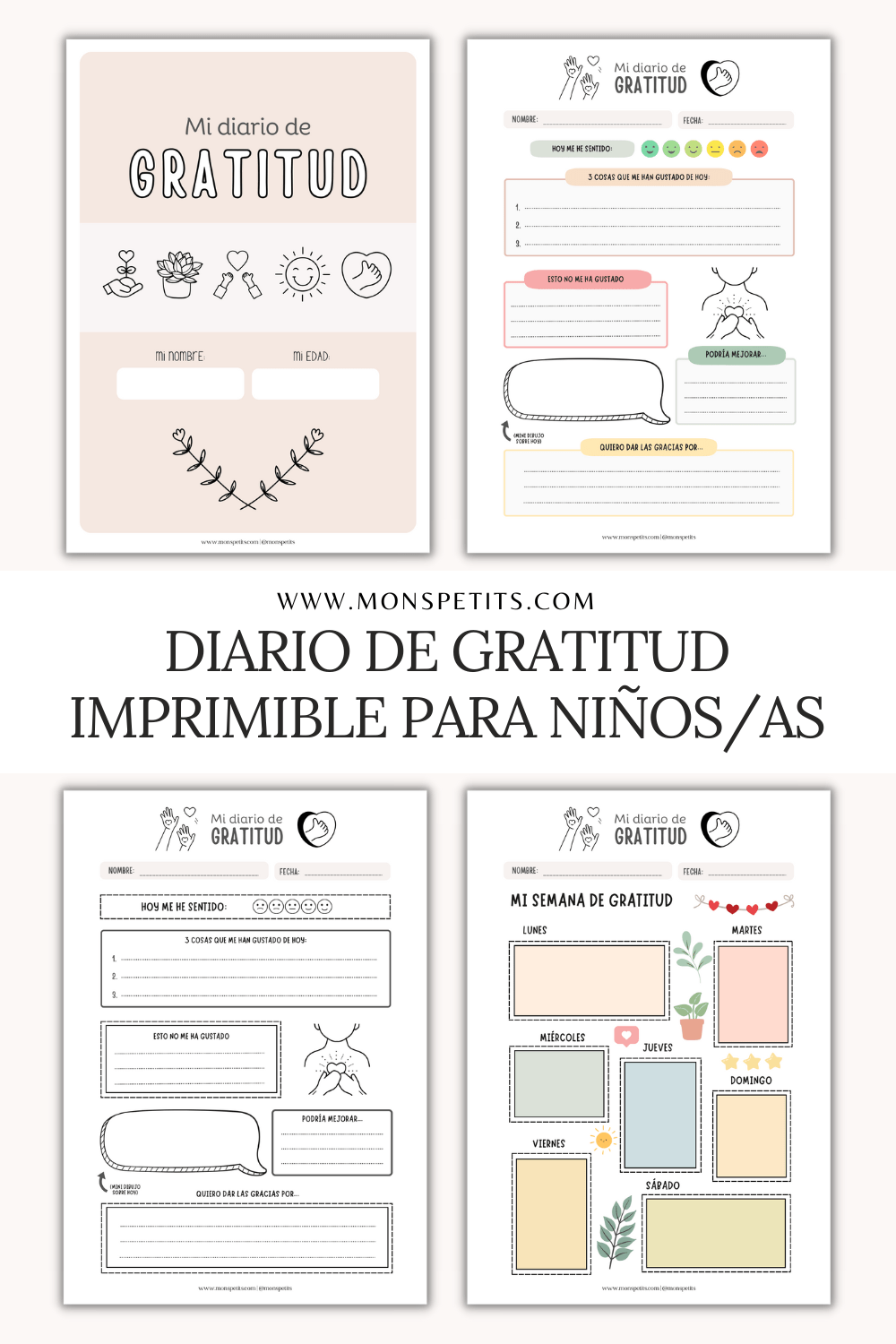 Diario de Gratitud Imprimible para Niños/as – MonsPetits