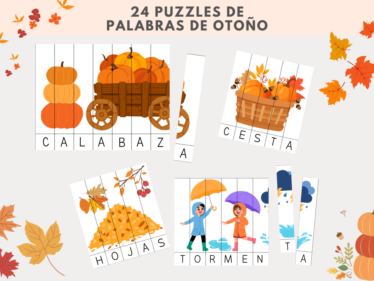 Refuerza el vocabulario de otoño con estos puzzles imprimibles ...
