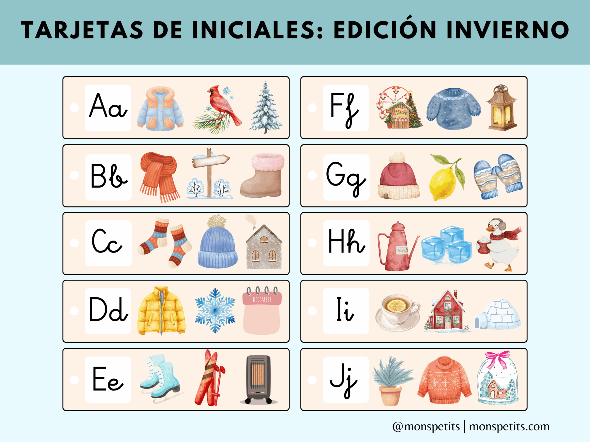 Tarjetas de invierno para aprender los sonidos de las letras (gratis ...
